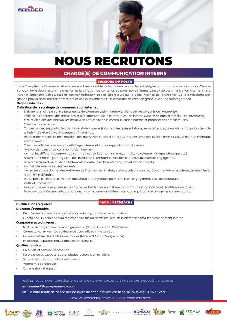 CHARGÉ(E) DE COMMUNICATION INTERNE – SONOCO